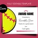 Softball Award Certificate Editable Canva Template, Printable End of ...
