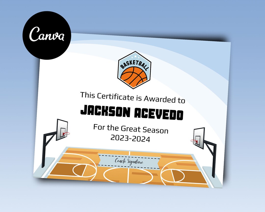 Basketball End of Season Award Certificate Editable Canva Template ...