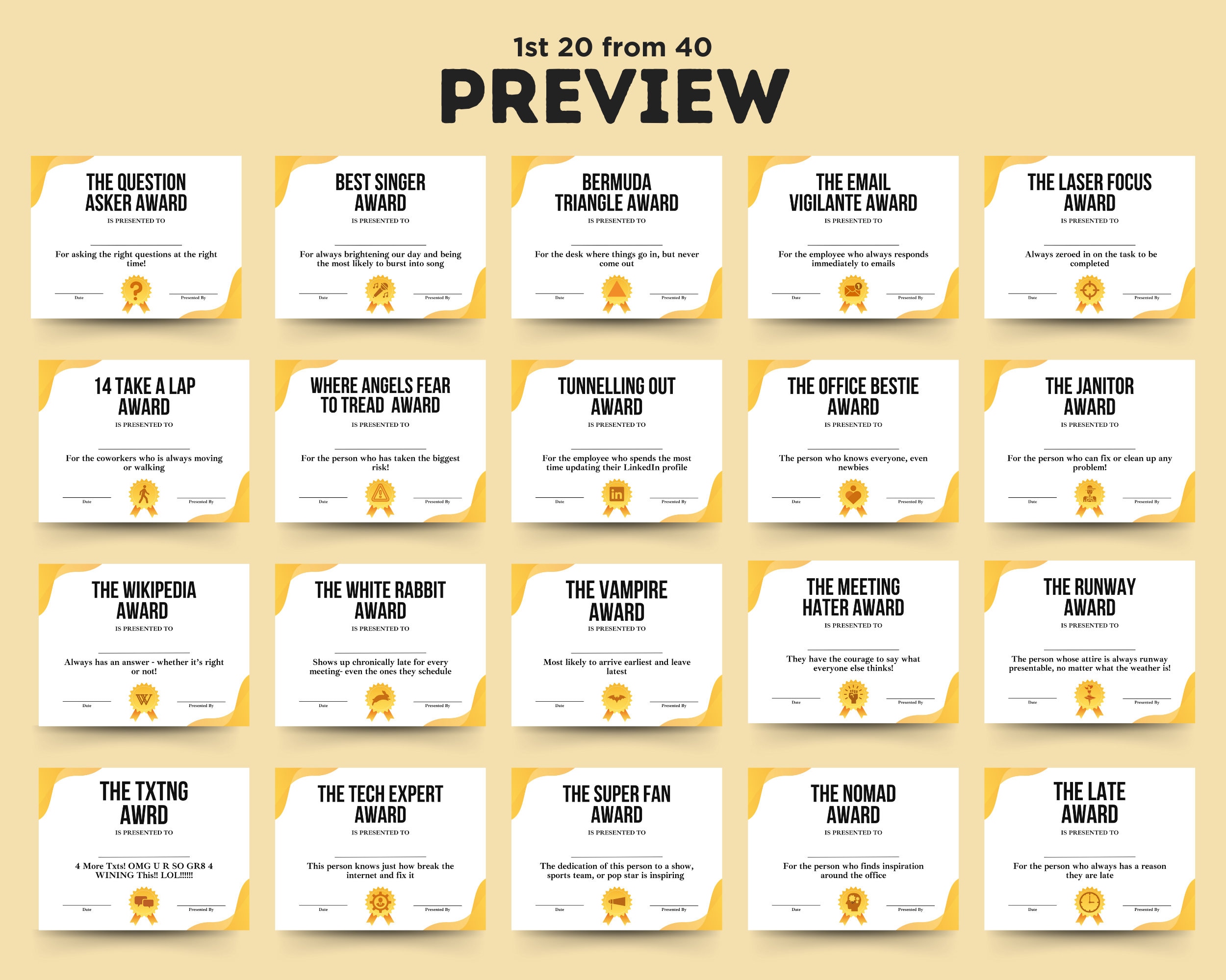 Employee Appreciation Gifts Award Certificates, 40 Printable and ...