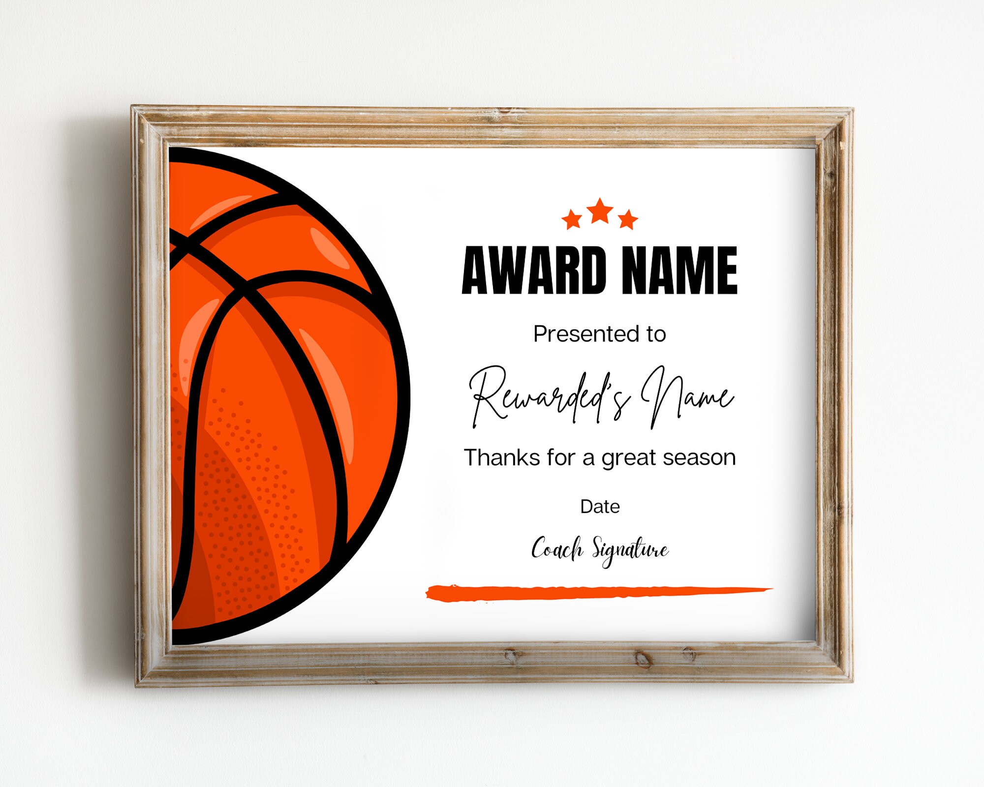 Basketball Award Certificate Editable Canva Template - Etsy