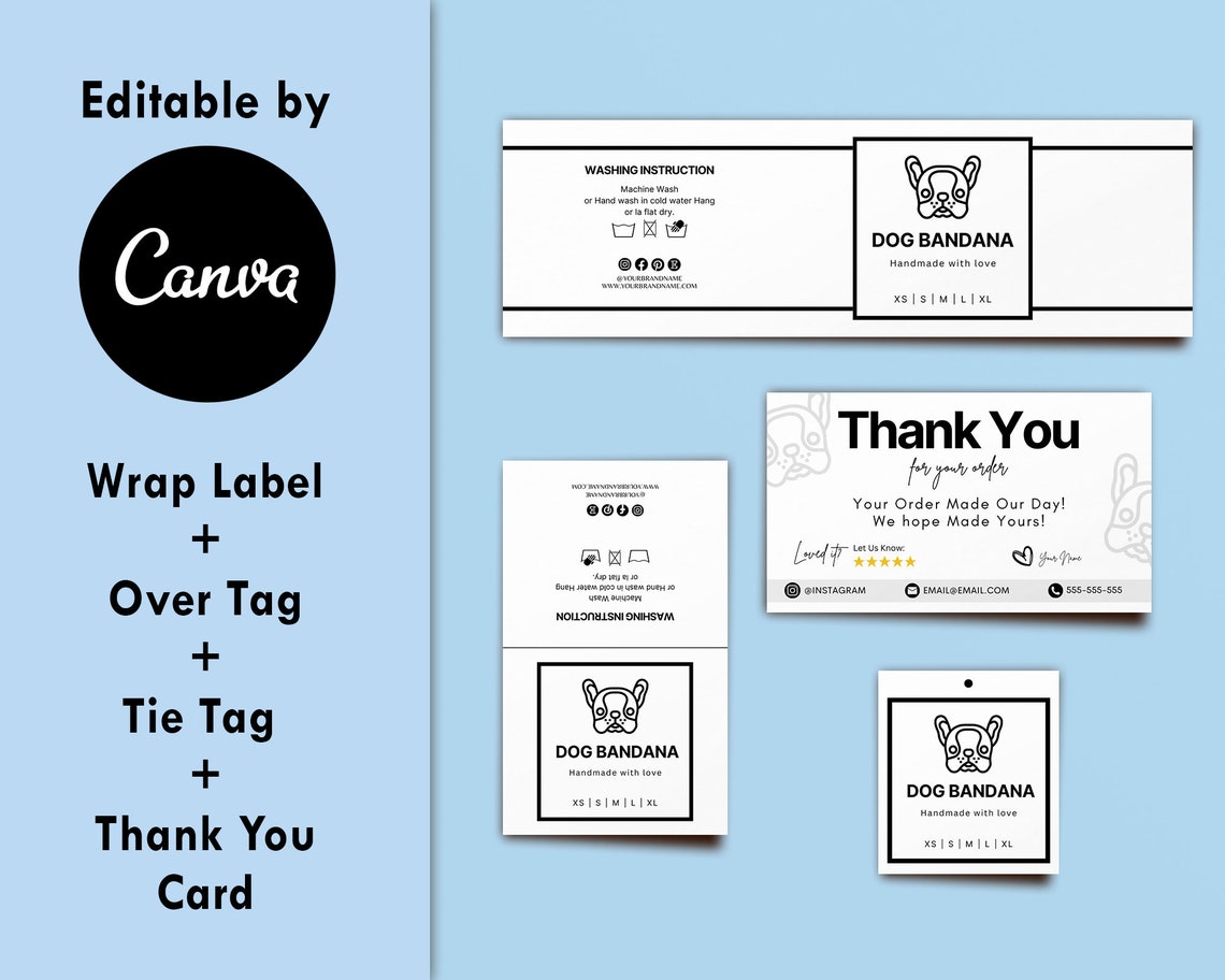 PRINTABLE Dog and Pet Bandana Wrap Labels, DIY Editable Tags Template ...