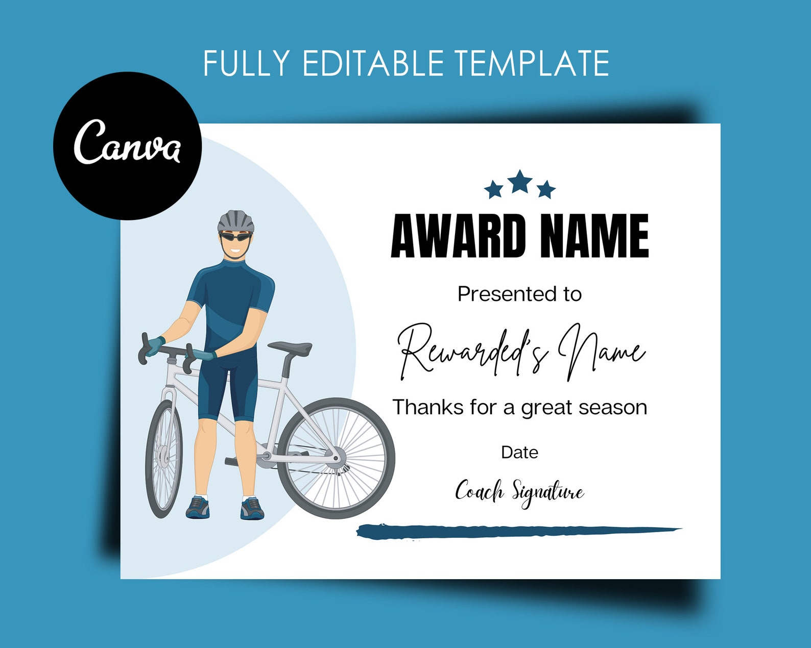 Bicycling Award Certificate Editable Canva Template Printable - Etsy