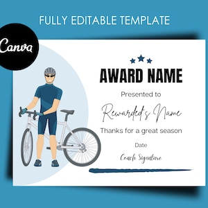 Bicycling Award Certificate Editable Canva Template, Printable Award ...