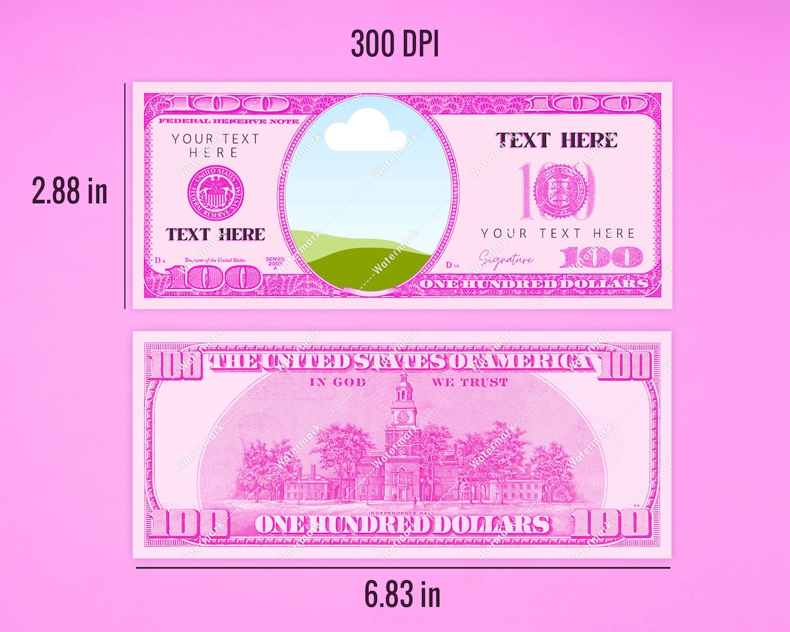 Pink 100 Dollar Bill Template, Custom Game Party Play Money, Add Your ...