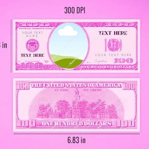 Pink 100 Dollar Bill Template, Custom Game Party Play Money, Add Your ...