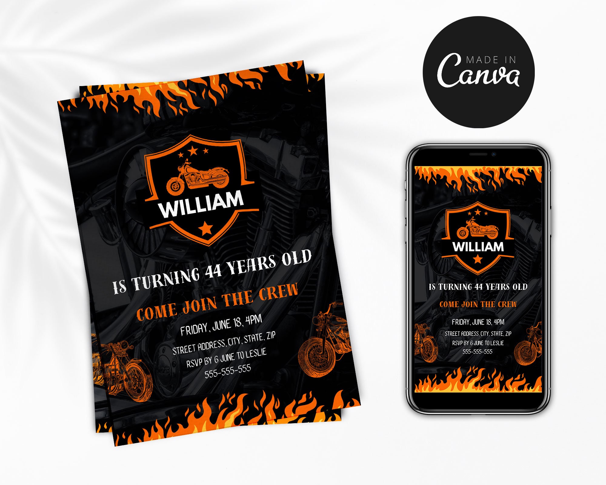 Motorcycle Biker Birthday Invitation Template, Bike Editable Birthday ...