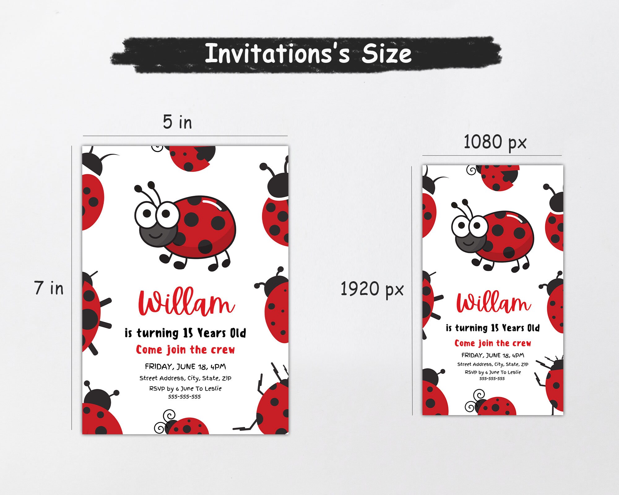 Ladybugs Birthday Invitation Template, Insect Nature Ladybird, Editable ...