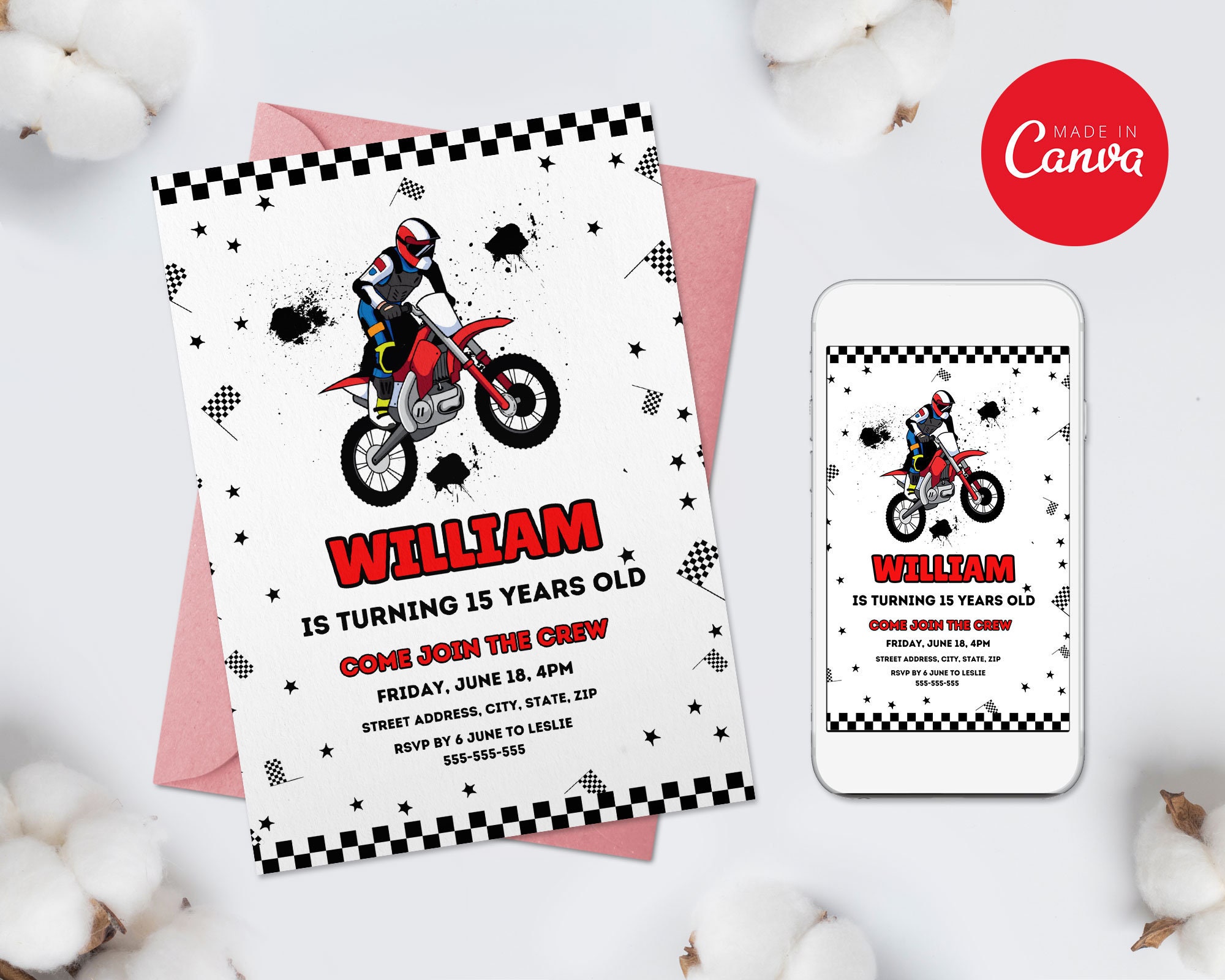 Dirt Bike Birthday Invitation Template, Motocross Party Invite, Gift ...