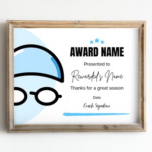 Swimming Award Certificate Editable Canva Template, Printable End of ...