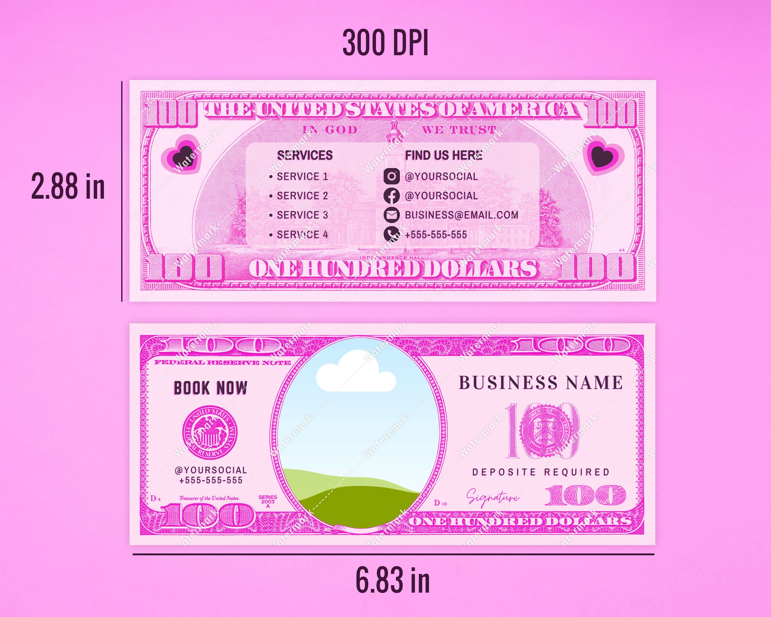 Booking Flyer 100 Dollar Bill Pink, Editable Appointment Available ...