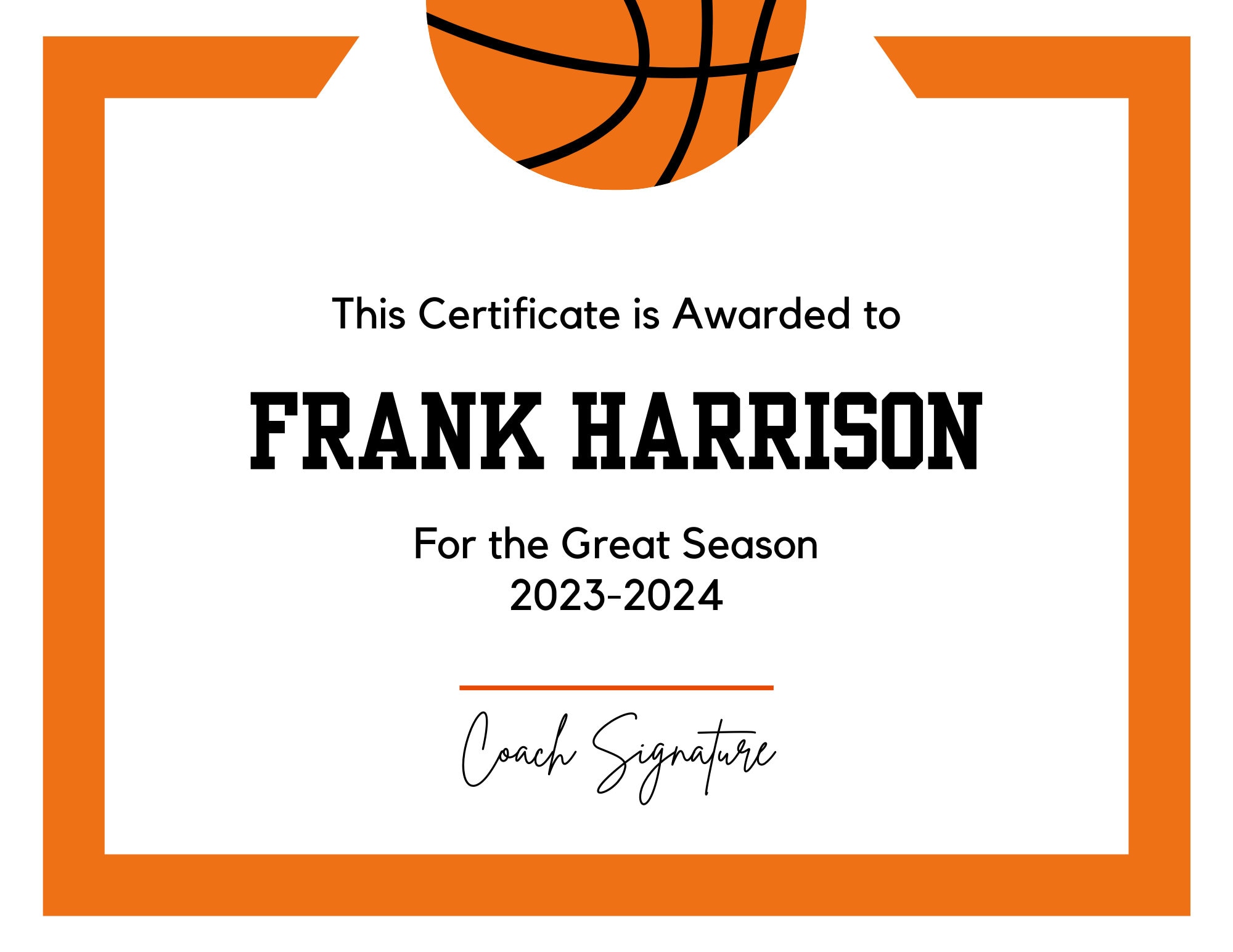 Basketball Award Certificate Editable, Canva Template, End of Season ...