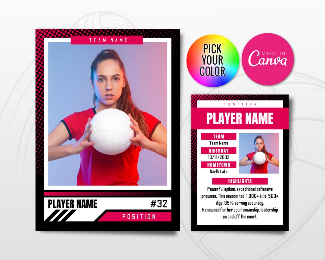 Volleyball Trading Cards Template, Customizable Player Card Canva ...