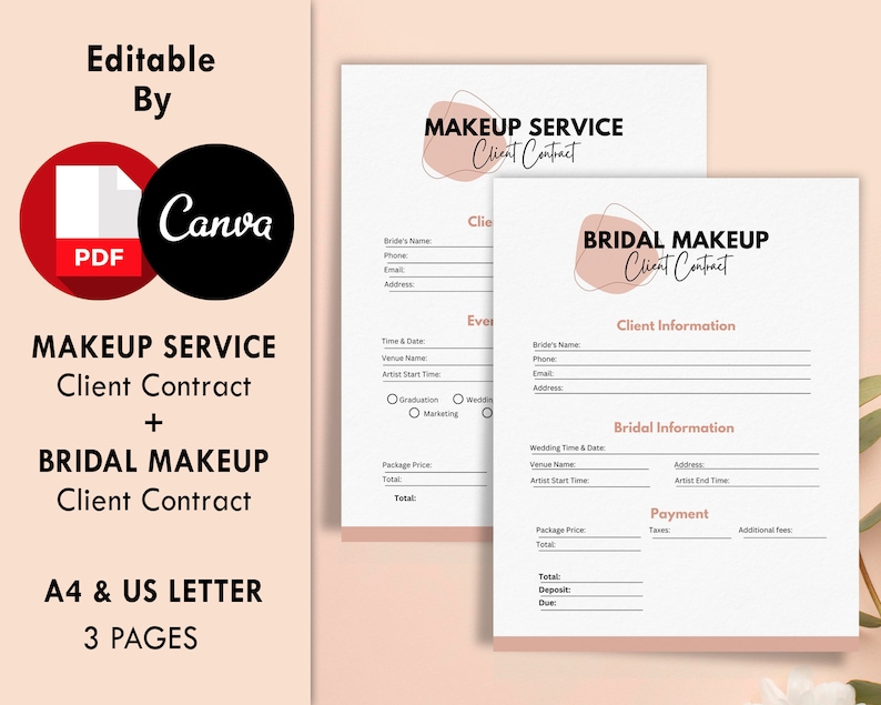 Bridal Makeup & Makeup Artist Contracts Set PDF Prints - Etsy