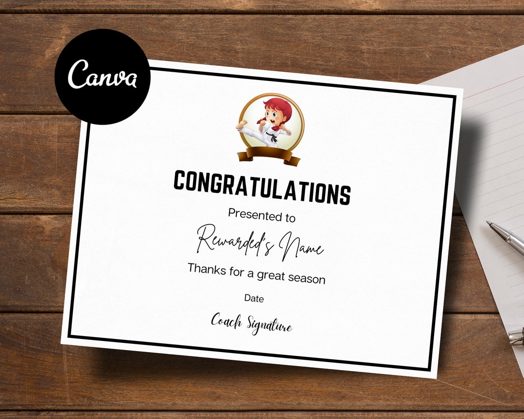 Editable Kids Karate & Taekwondo Award Certificates | CANVA Template ...