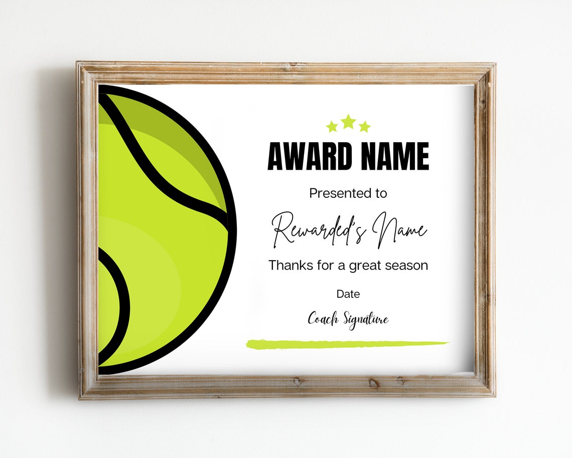 Tennis Award Certificate Editable Canva Template, Printable End of ...
