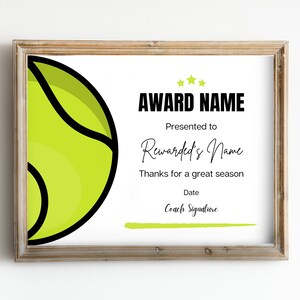 Tennis Award Certificate Editable Canva Template, Printable End of ...