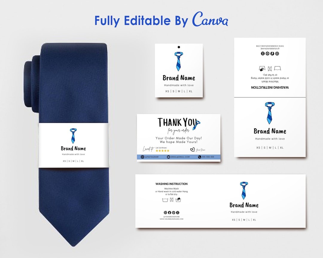 Editable Tie Label Template, DIY Tie Hang Tag, Fold Over Tag, Wrap ...