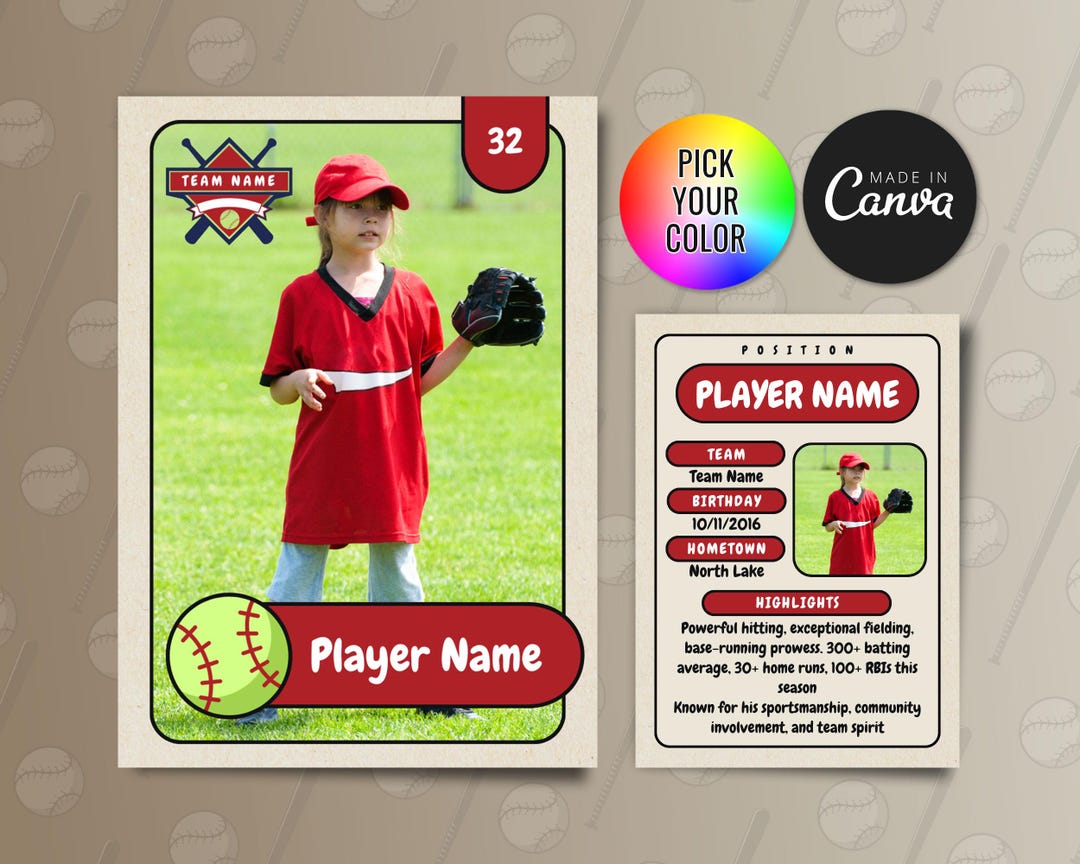 Softball Kids Trading Cards Template, Customizable Player Card Canva ...