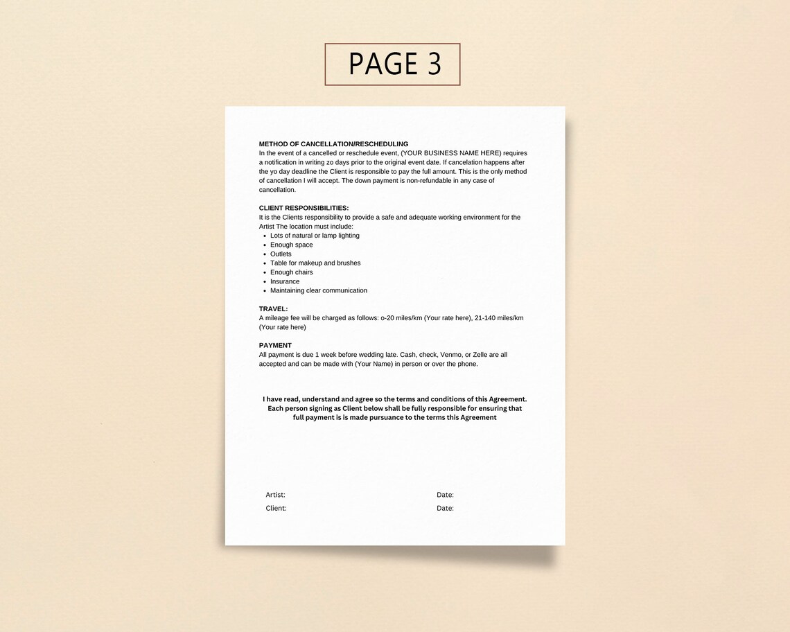 Editable Bridal Makeup & Makeup Service Contracts Bundle PDF - Etsy