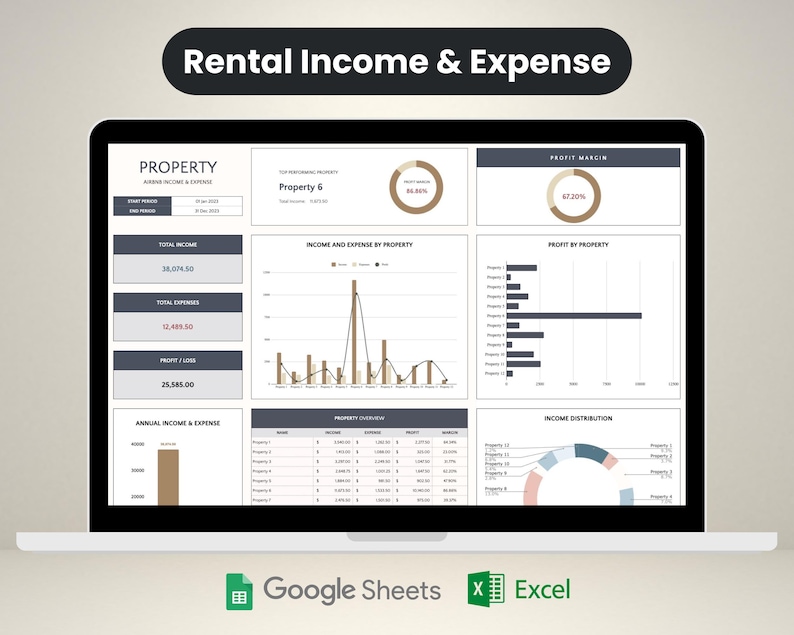 Rental Property Template Landlord Spreadsheet Income and Expense ...