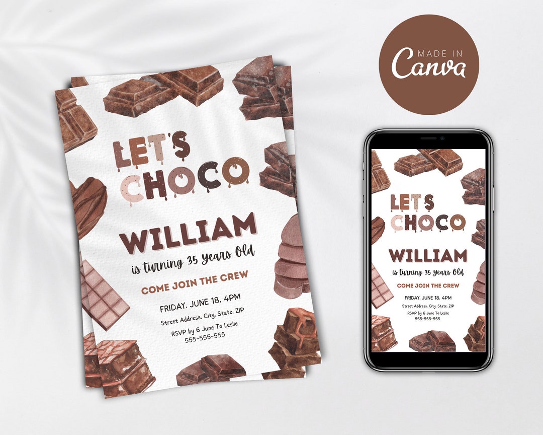 Let's Choco Birthday Invitation Template, Chocolate Lover Editable ...