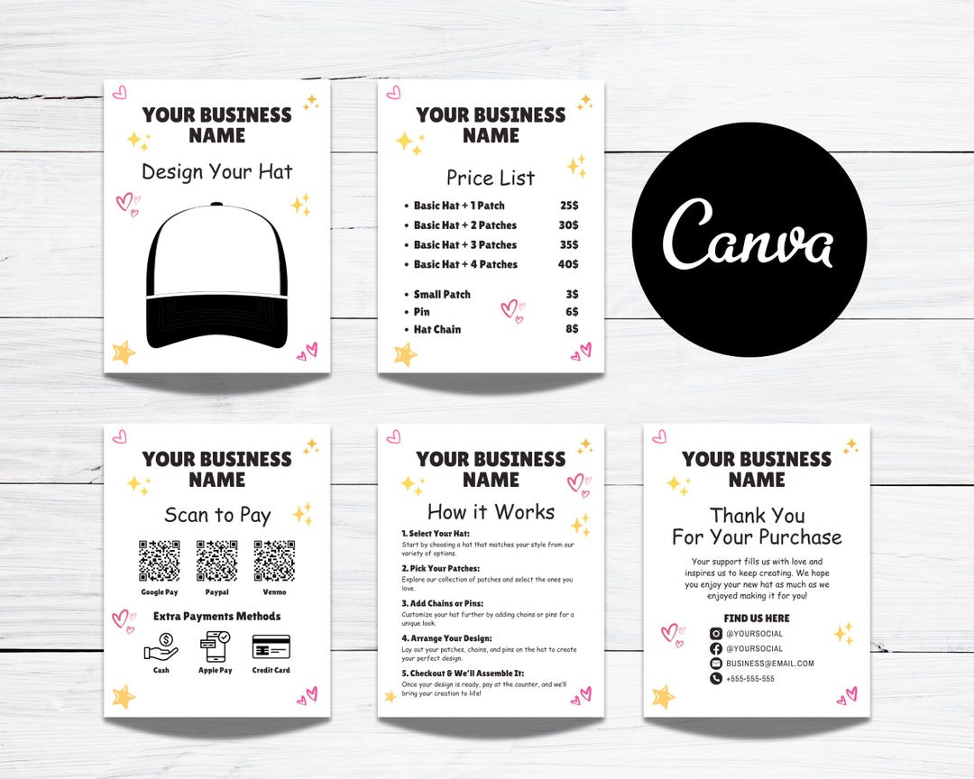 Trucker Hat Bar Bundle Editable Canva Templates, Design Your Hat, Price ...
