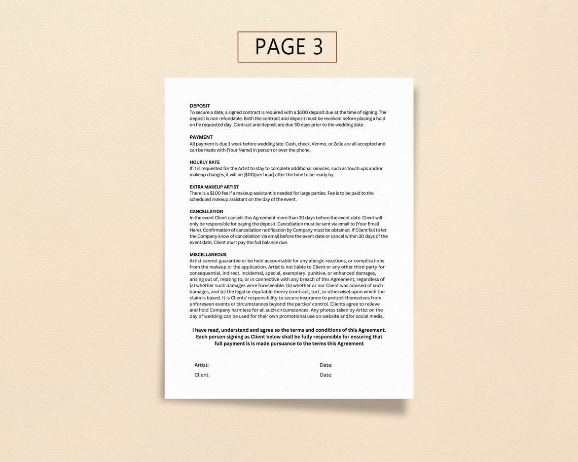 Editable Bridal Makeup & Makeup Service Contracts Bundle PDF - Etsy