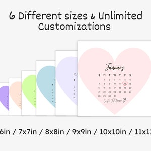 2025 Heart Shaped Calendar Month Cake Topper Template, Custom Burnable ...