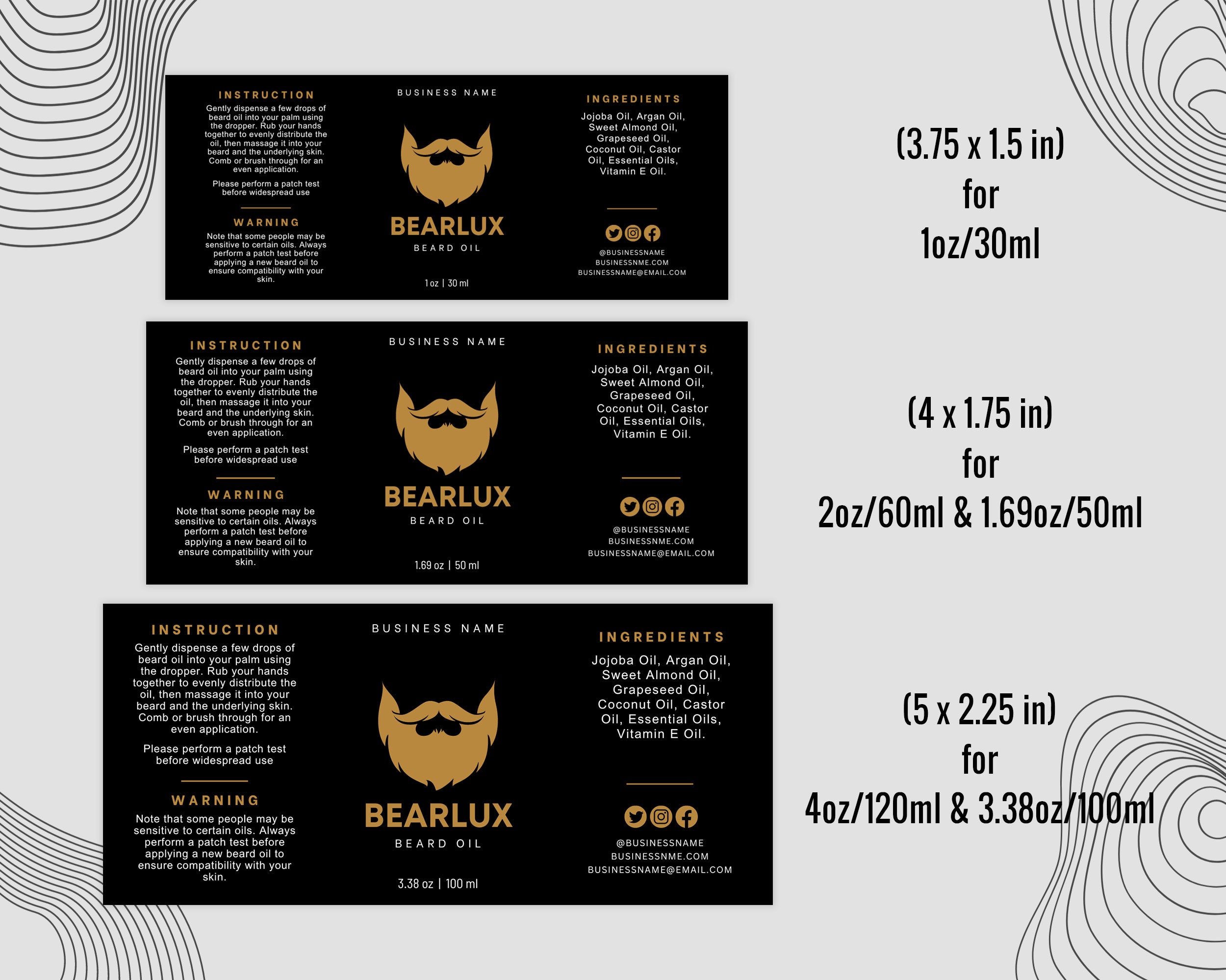 Beard Oil Bottle Label Template, DIY Label Design for Dropper Bottle ...