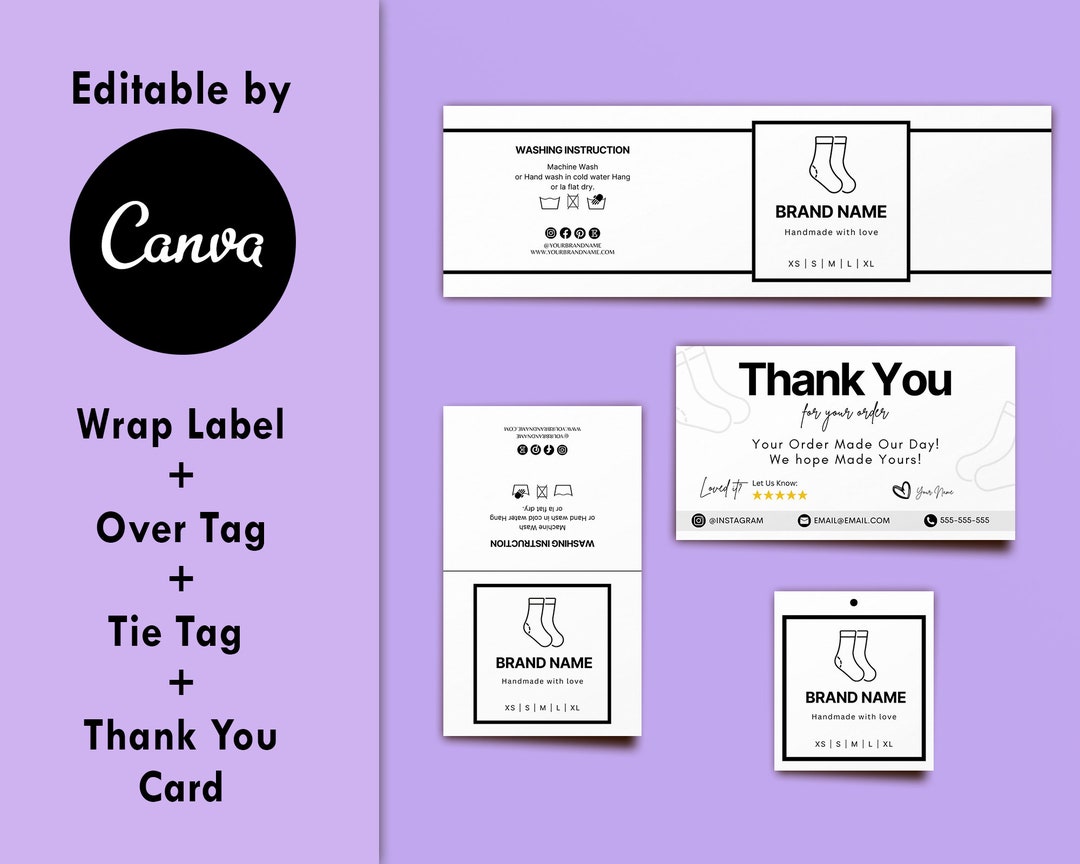 PRINTABLE Socks Wrap Labels, DIY Editable Tags Template, Handmade ...