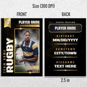 Rugby Card Template, DIY Golden Sport Cards Printable, Customizable ...