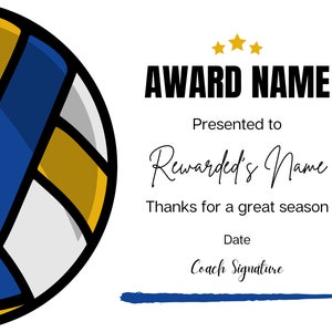 Volleyball Award Certificate Editable Canva Template, Printable Award ...