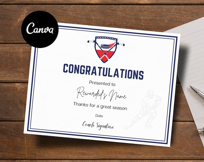 Editable Hockey Certificates, Printable Hockey Award - Etsy Canada