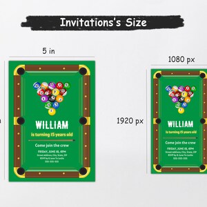 Billiards Birthday Invitation Template, Snooker Pool Party, Editable ...