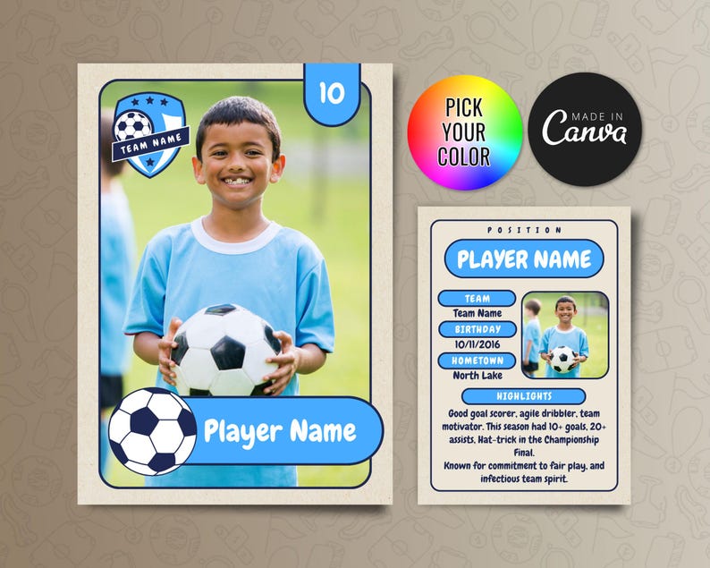Soccer Kids Trading Cards Template, Customizable Player Card Canva ...