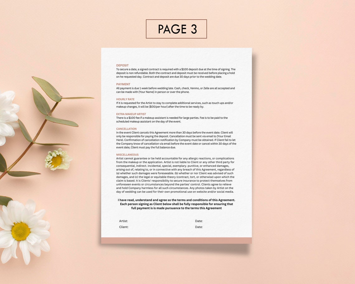 Bridal Makeup & Makeup Artist Contracts Set PDF Prints - Etsy