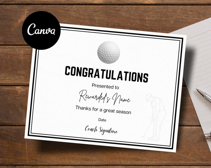Editable Golf Award Certificates | CANVA Template | Printable | Custom ...