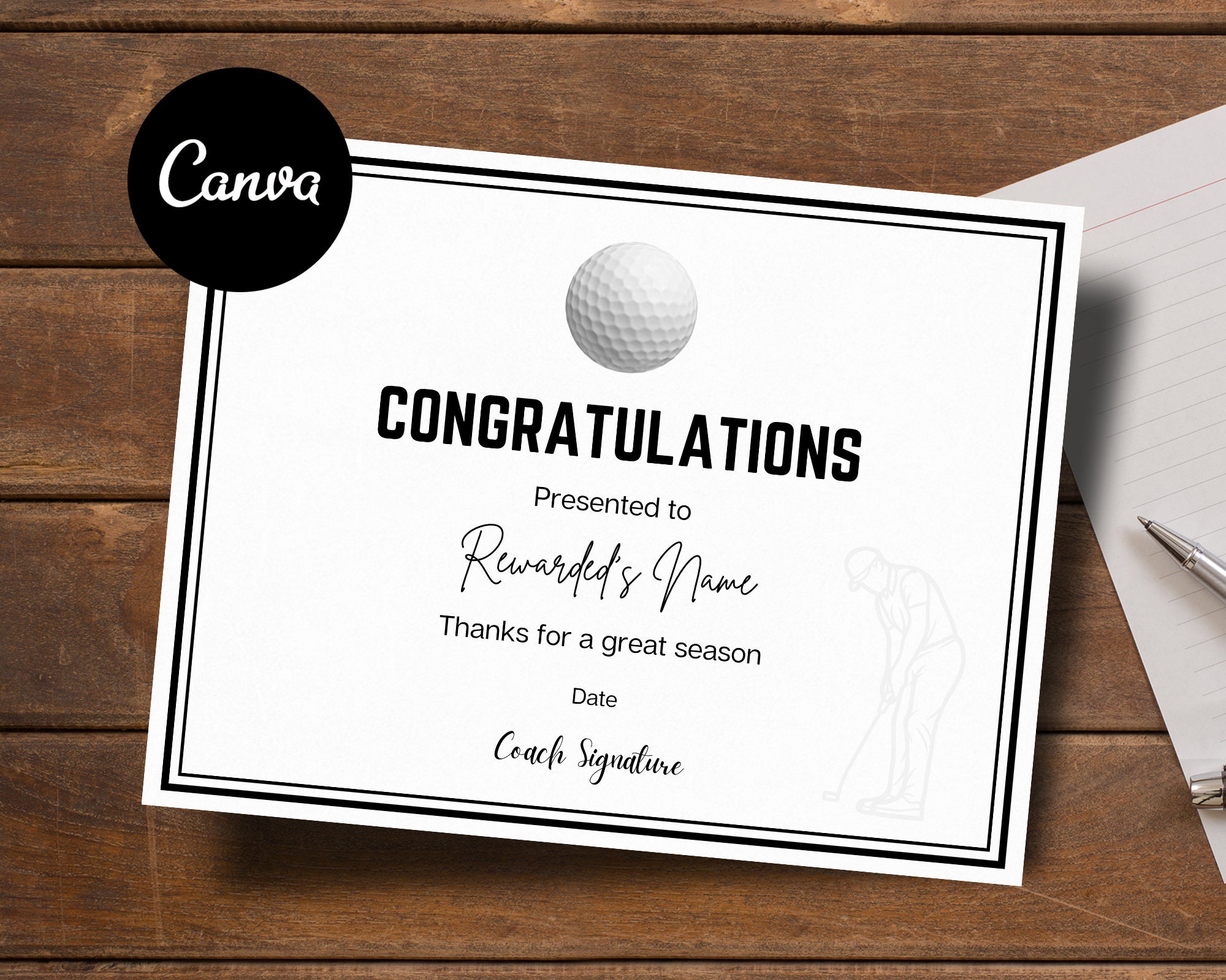 Editable Golf Award Certificates CANVA Template Printable Custom ...
