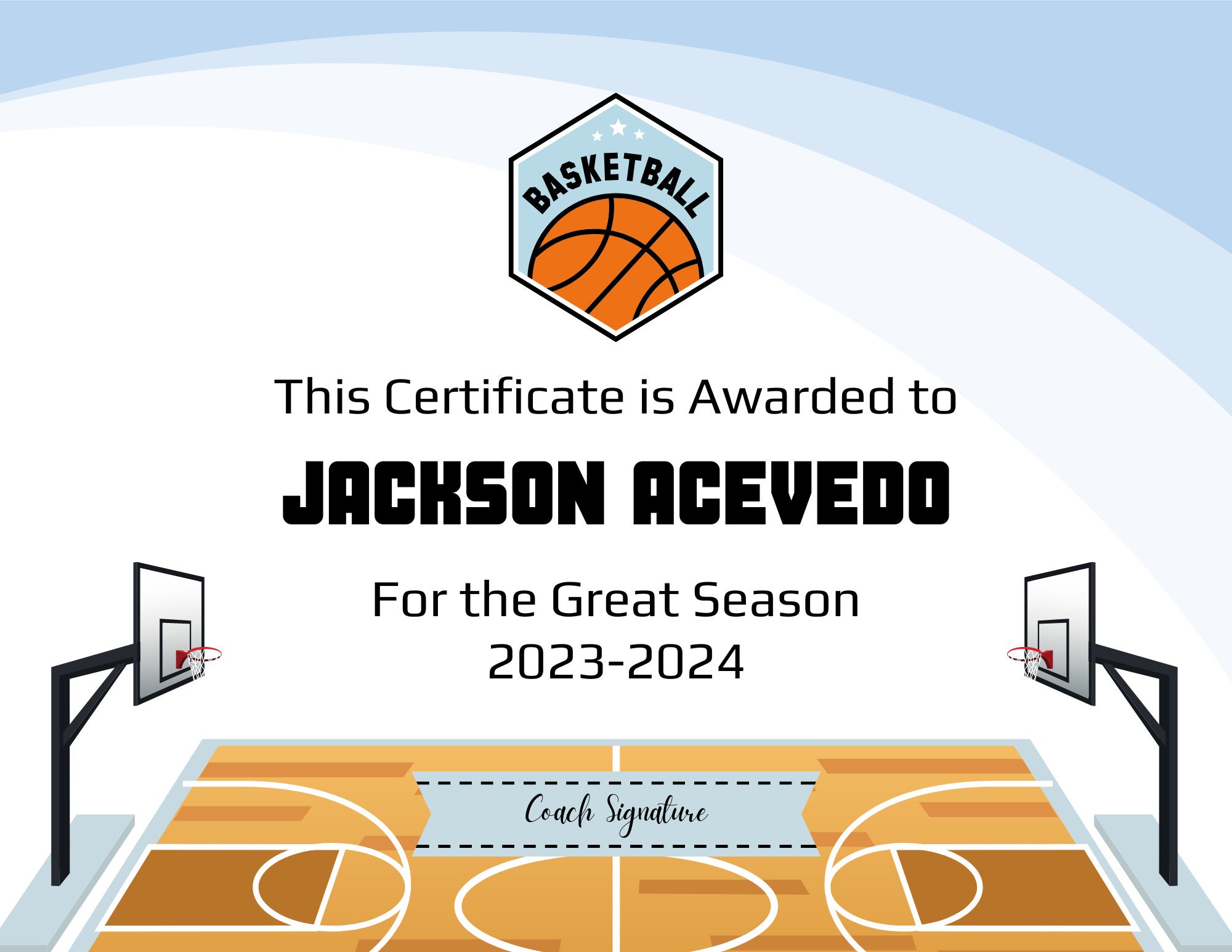 Basketball End of Season Award Certificate Editable Canva Template ...