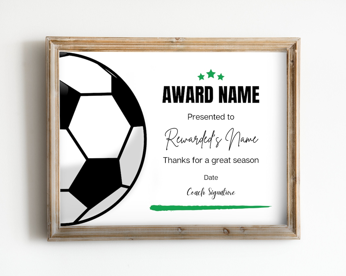 Soccer Award Certificate Editable Canva Template Printable - Etsy