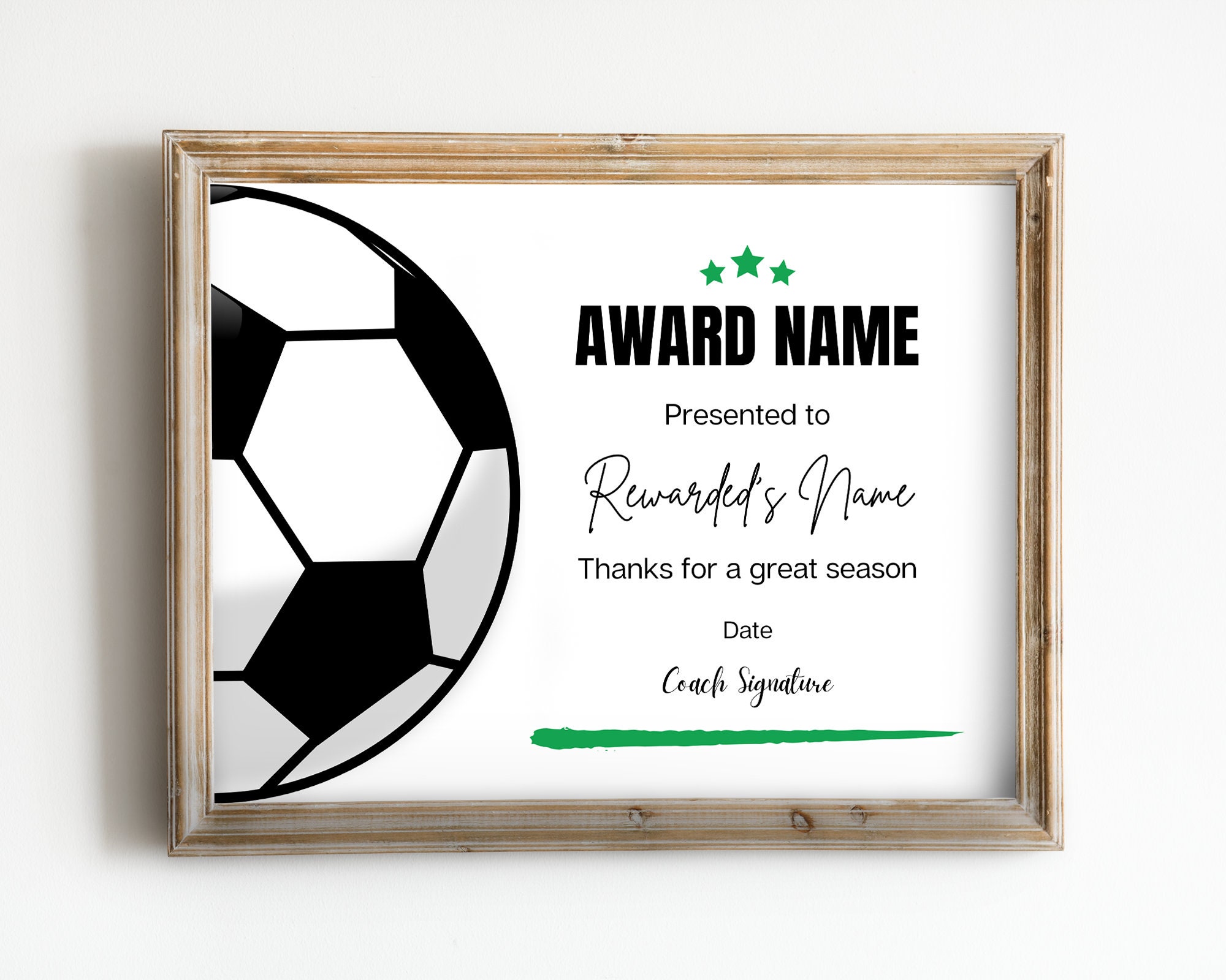 Soccer Award Certificate Editable Canva Template, Printable Award End ...