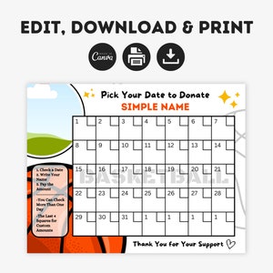 Basketball Pick a Date to Donate Fundraiser Calendar, Editable Canva ...