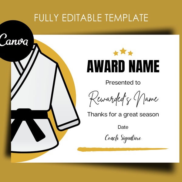 Taekwondo Certificate Template - Etsy