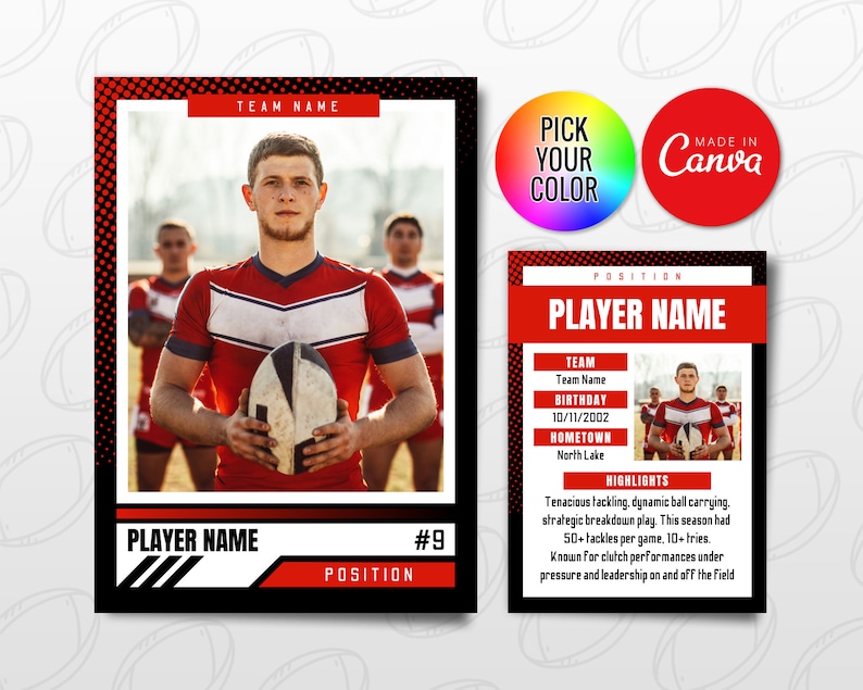 Rugby Trading Cards Template, Customizable Player Card Canva Template ...