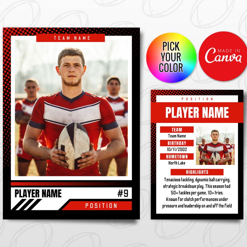Rugby Card Template - Etsy