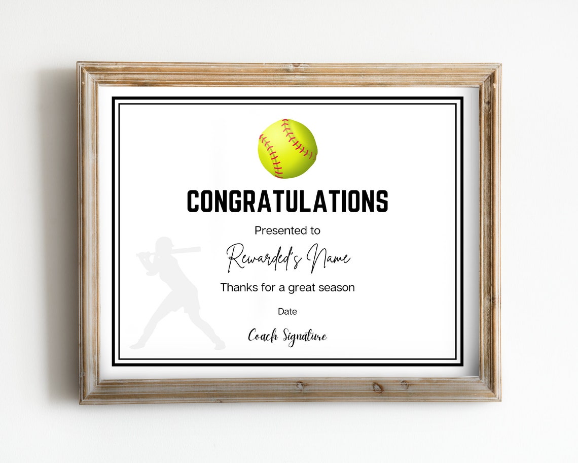 Editable Softball Award Certificates CANVA Template Printable Custom ...
