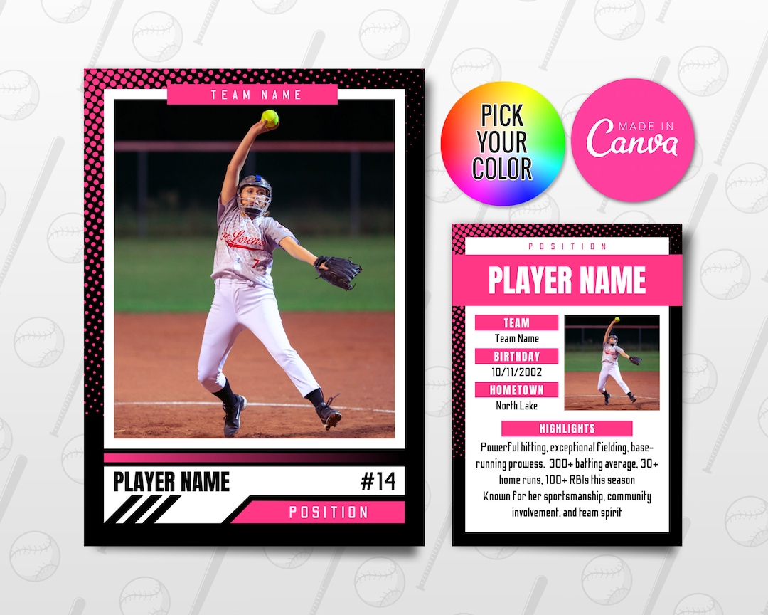 Softball Trading Cards Template, Customizable Player Card Canva ...
