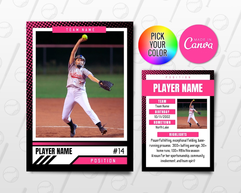 Softball Trading Cards Template, Customizable Player Card Canva ...