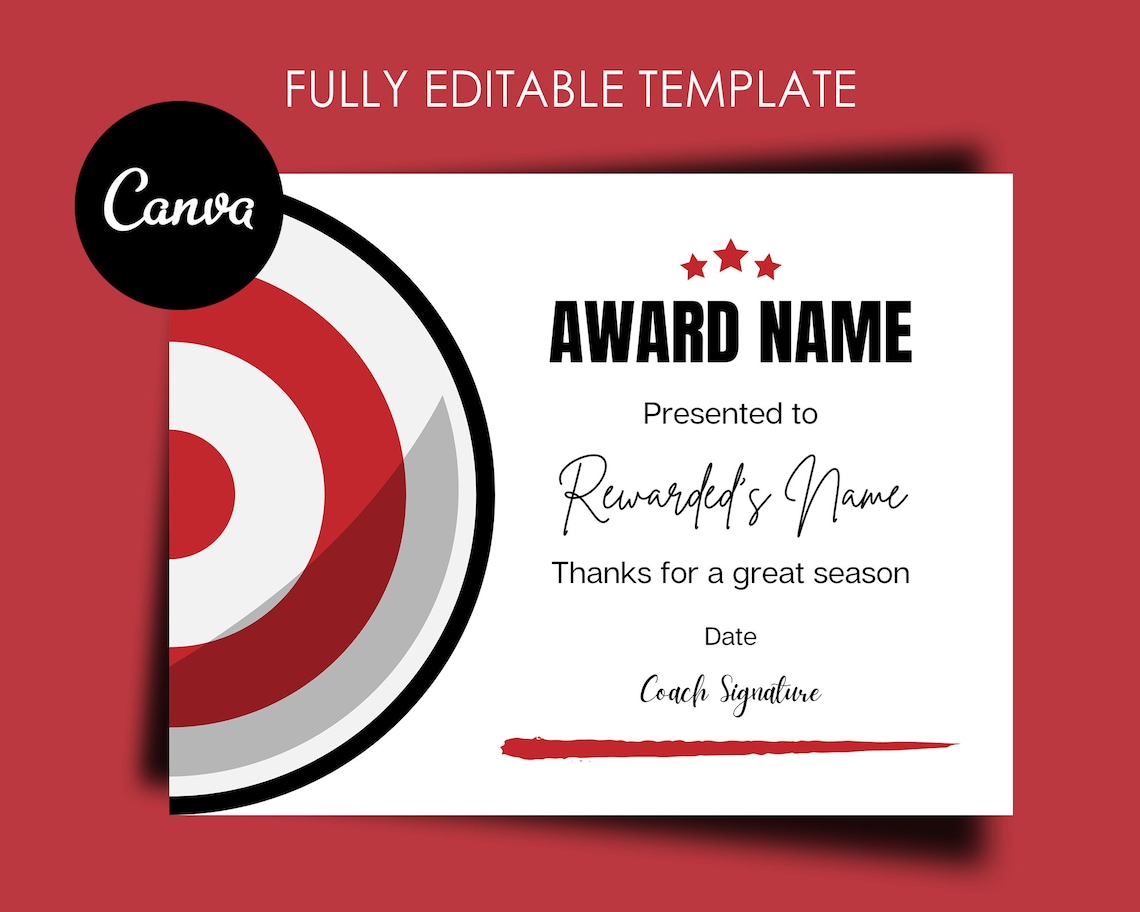 Archery Award Certificate Editable Canva Template Printable - Etsy