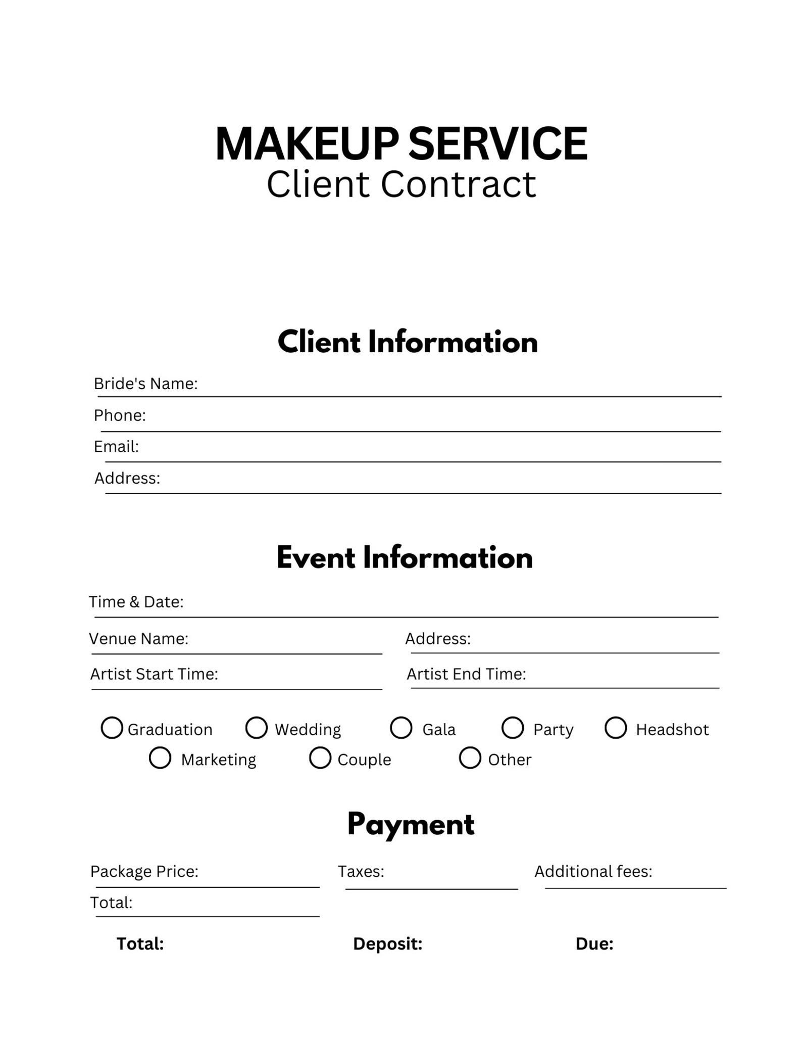 Editable Bridal Makeup & Makeup Service Contracts Bundle - Etsy